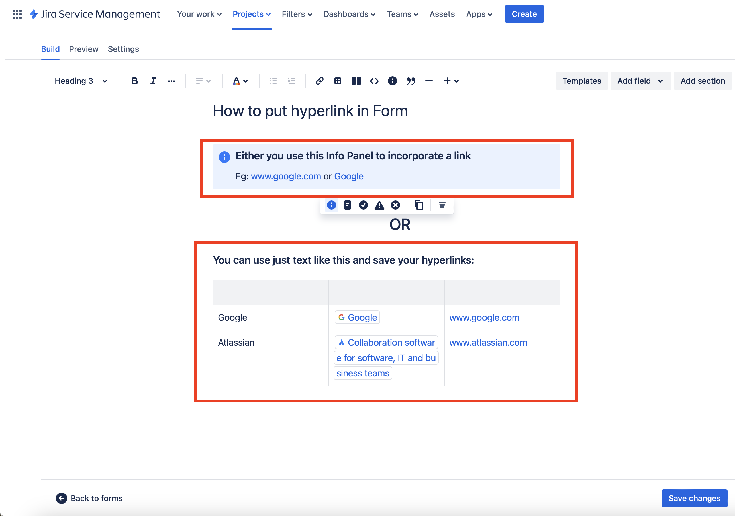 How to add Link/Hyperlink in Forms | Jira and Jira Service Management | Atlassian Support
