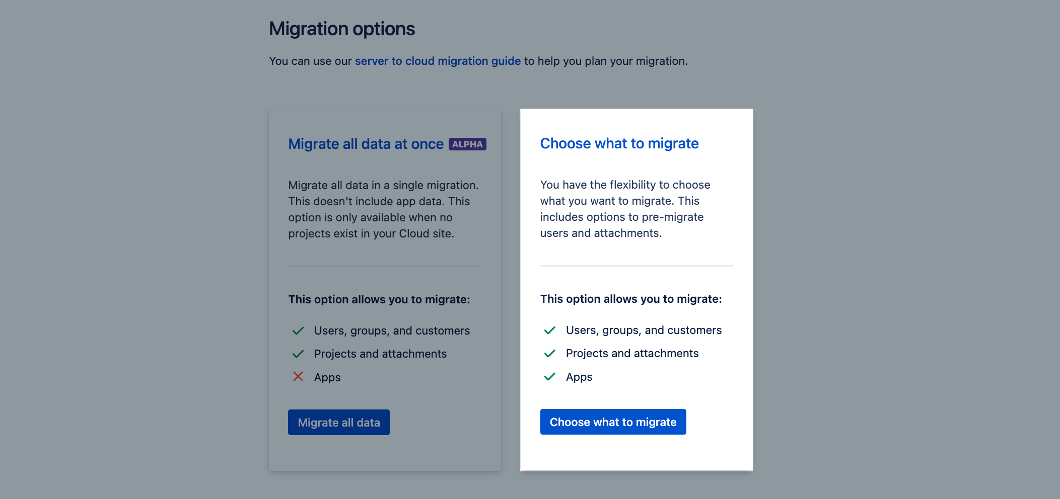 Choose what Jira data to migrate using the assistant | Atlassian Support